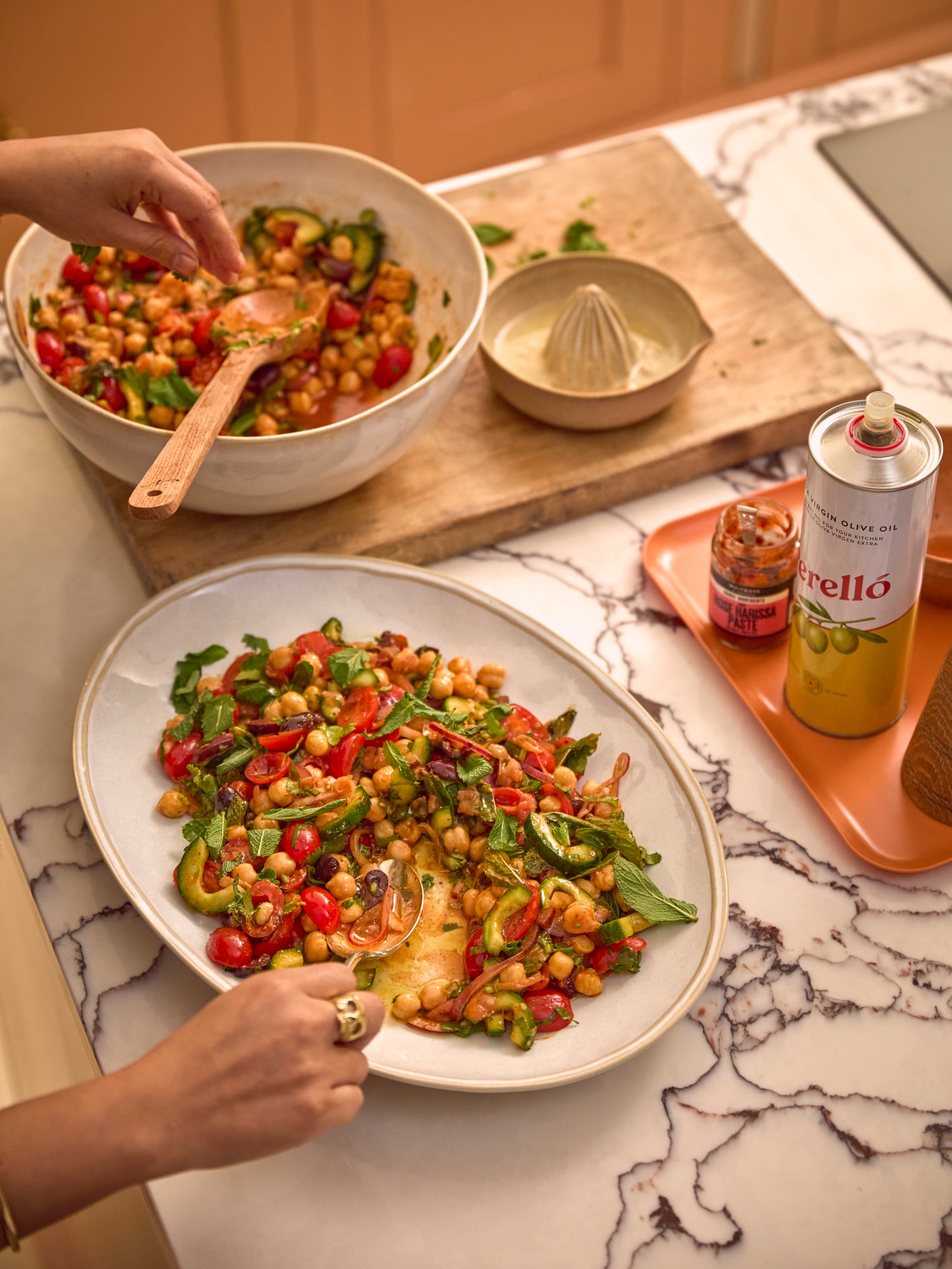 Meera Sodha's no-cook salad with tomatoes, chickpeas and rose harissa ...