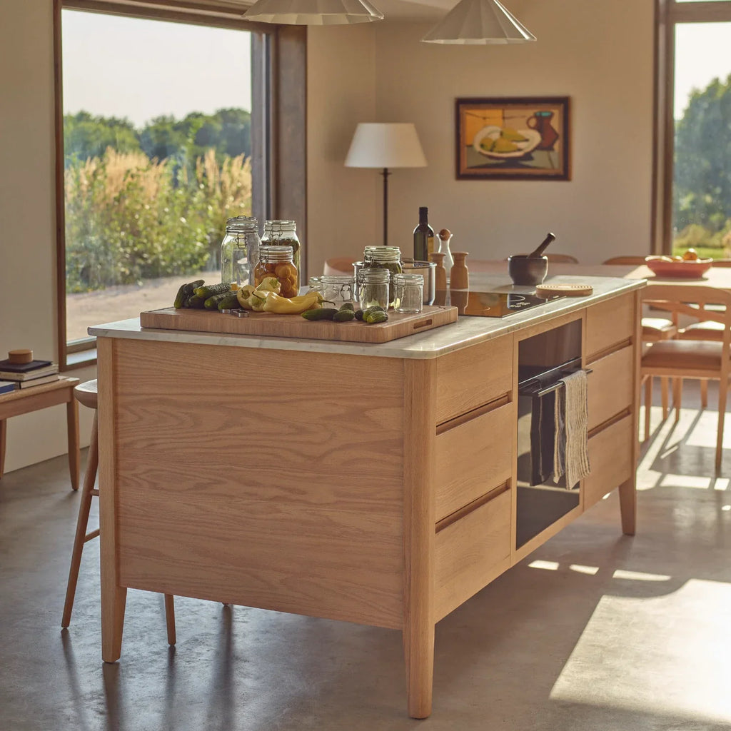 Borough Freestanding Oak Cooking Island with Marble Top – Neptune