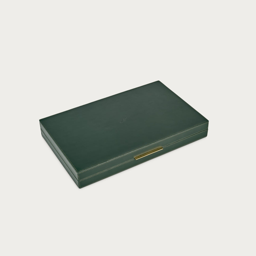 Neptune Leather Backgammon Set, Constable Green