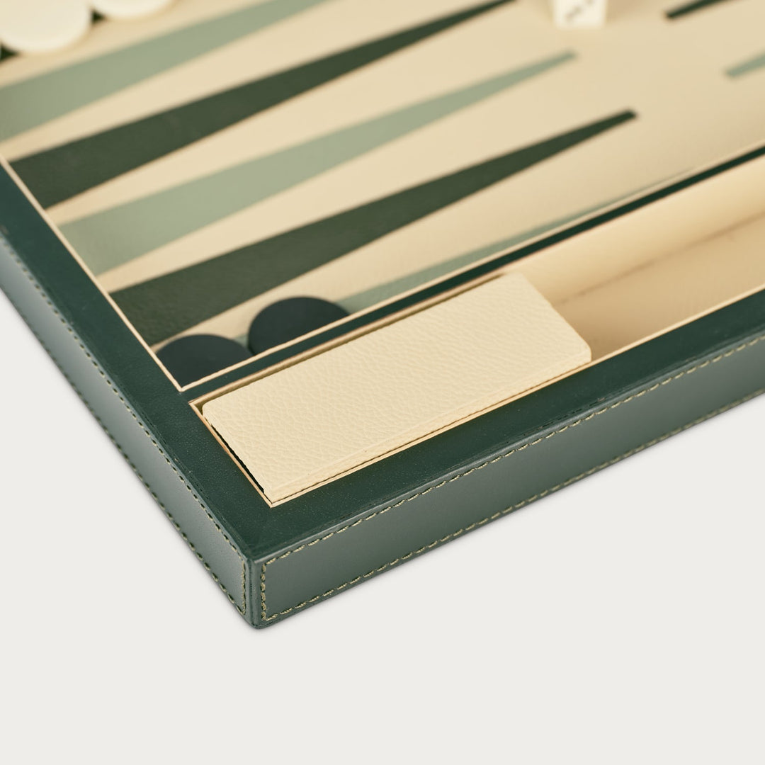 Neptune Leather Backgammon Set, Constable Green