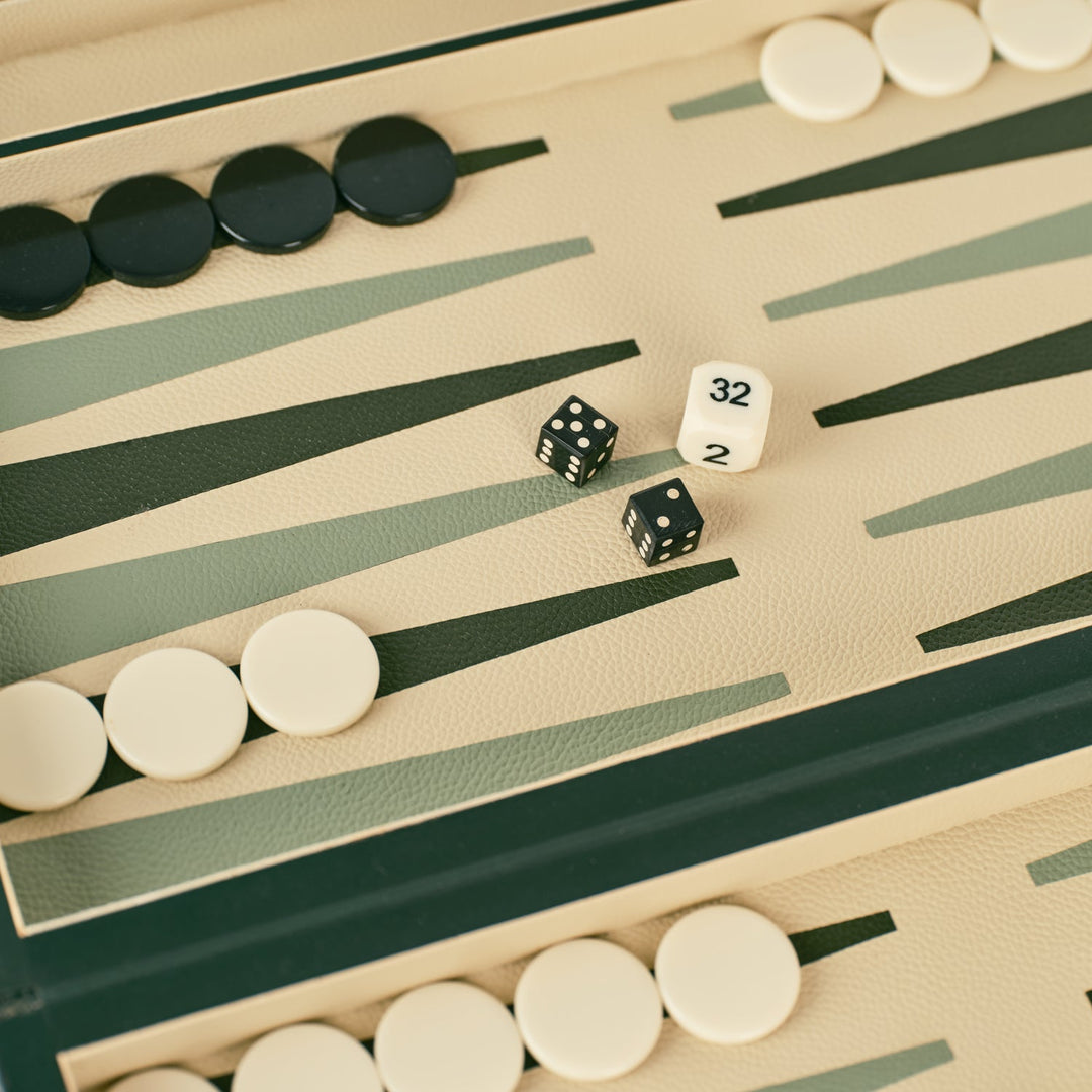 Neptune Leather Backgammon Set, Constable Green