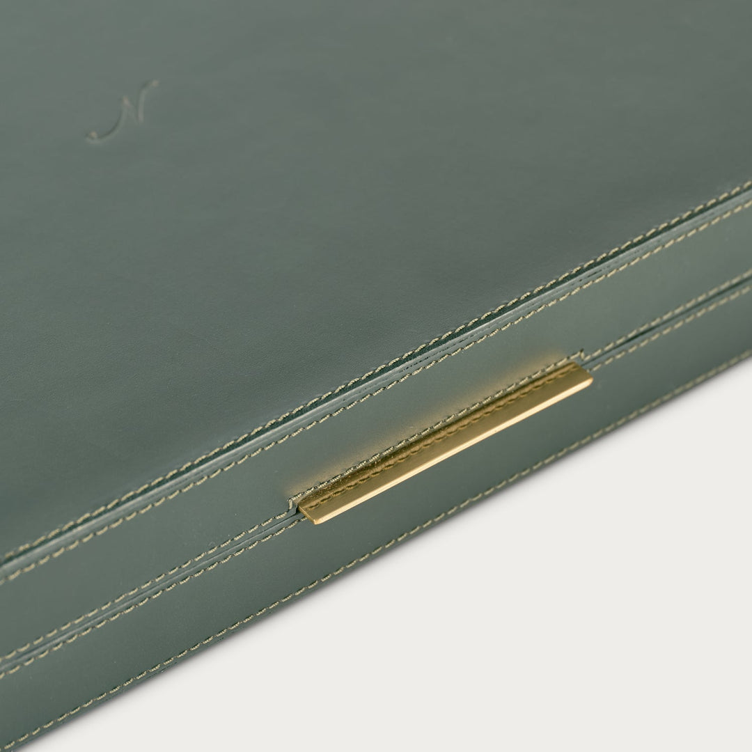 Neptune Leather Backgammon Set, Constable Green