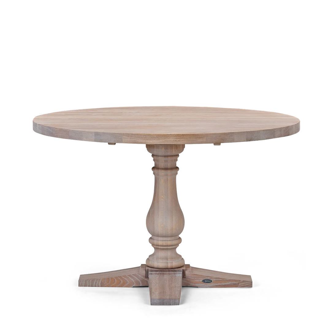 Balmoral 4 Seater Round Dining Table, Seasoned Oak – Neptune