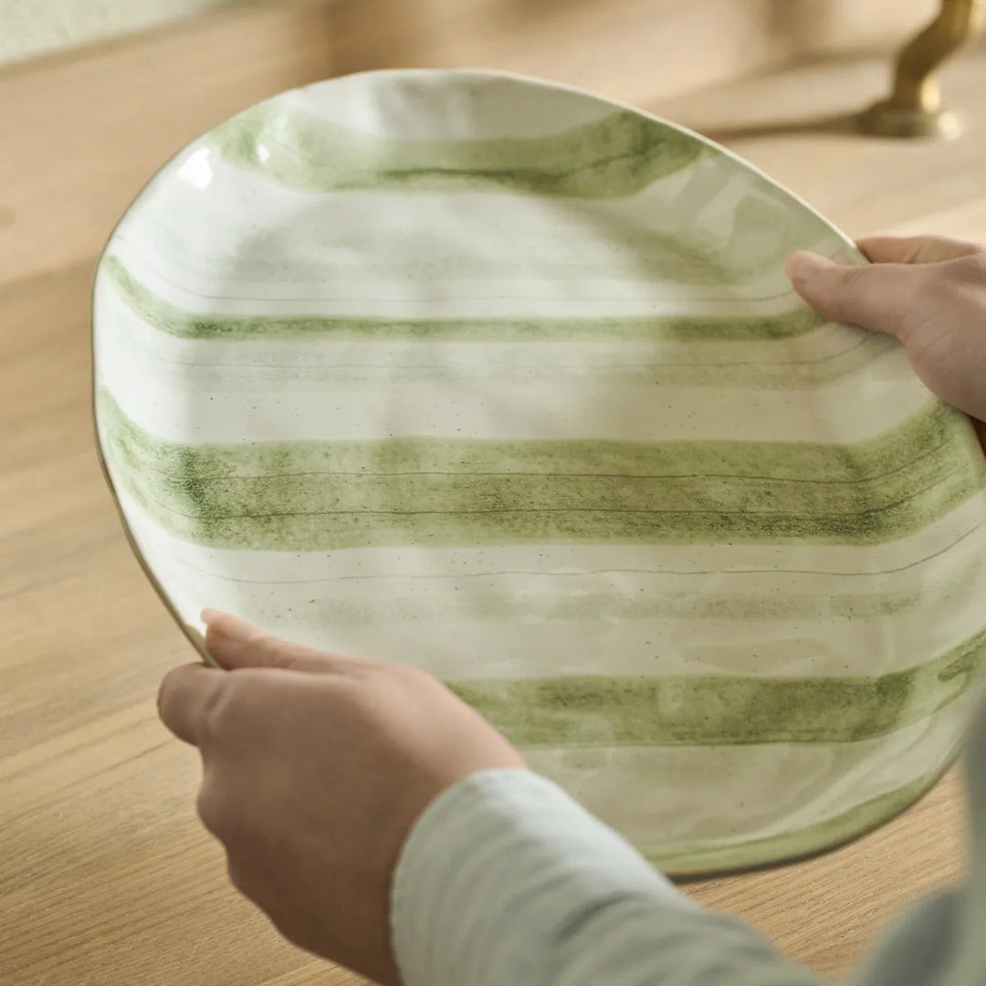 Hollywell Round Platter, Green Stripe – Neptune