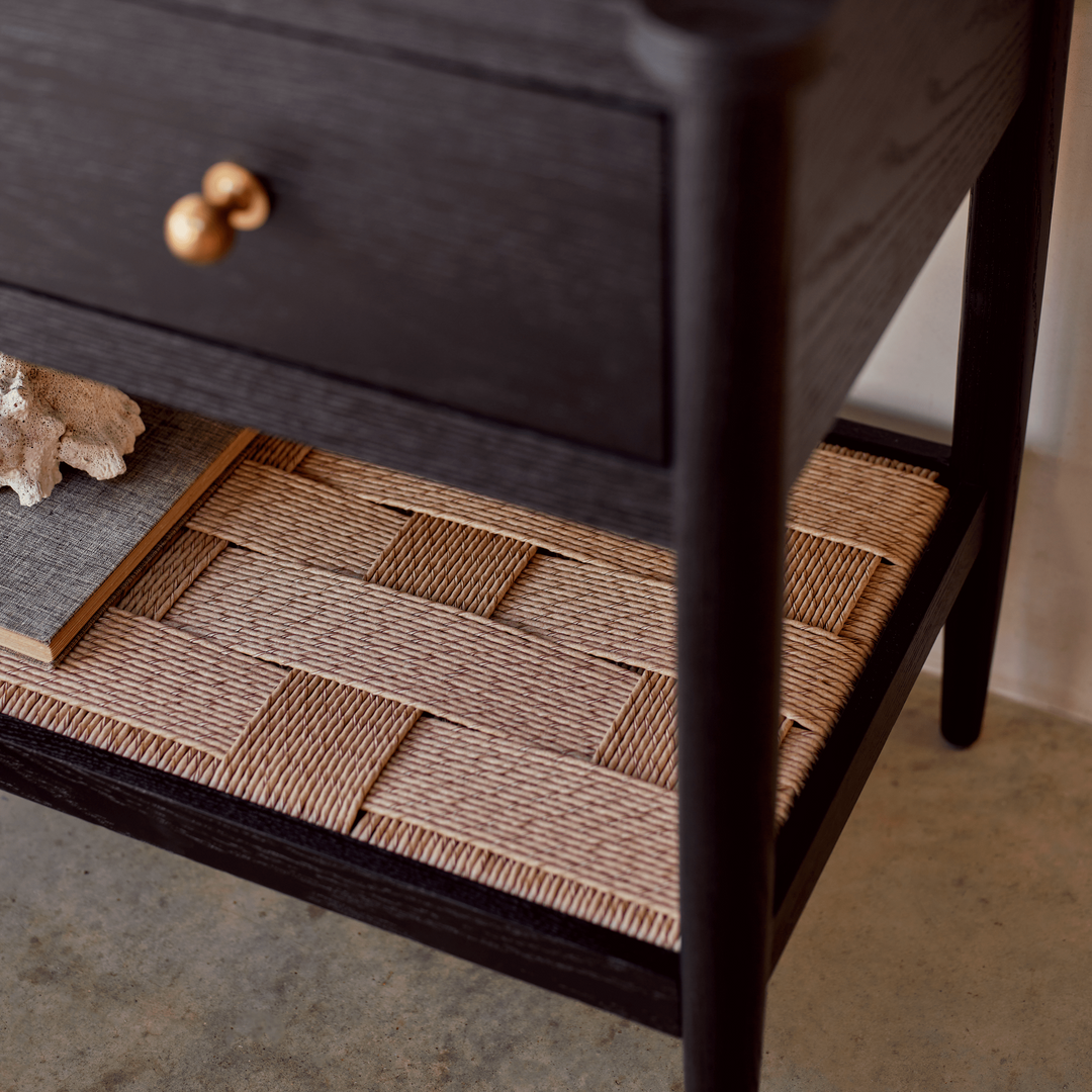 Frome Oak Console Table, Warm Black – Neptune