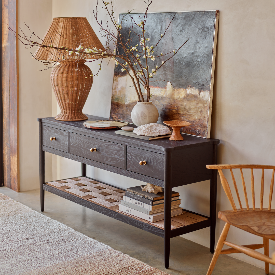 Frome Oak Console Table, Warm Black – Neptune