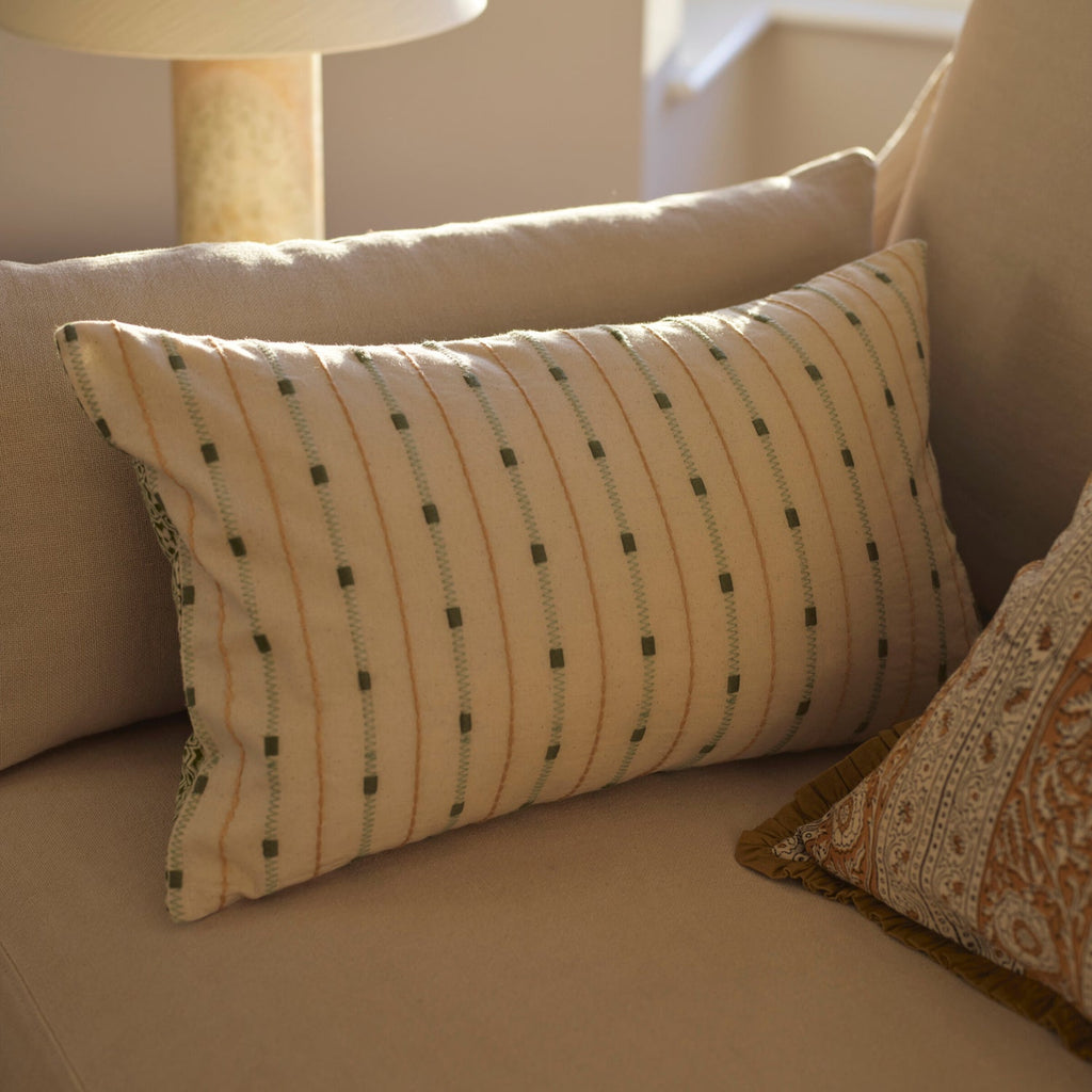Frida Embroidered Bolster Cushion, Green – Neptune