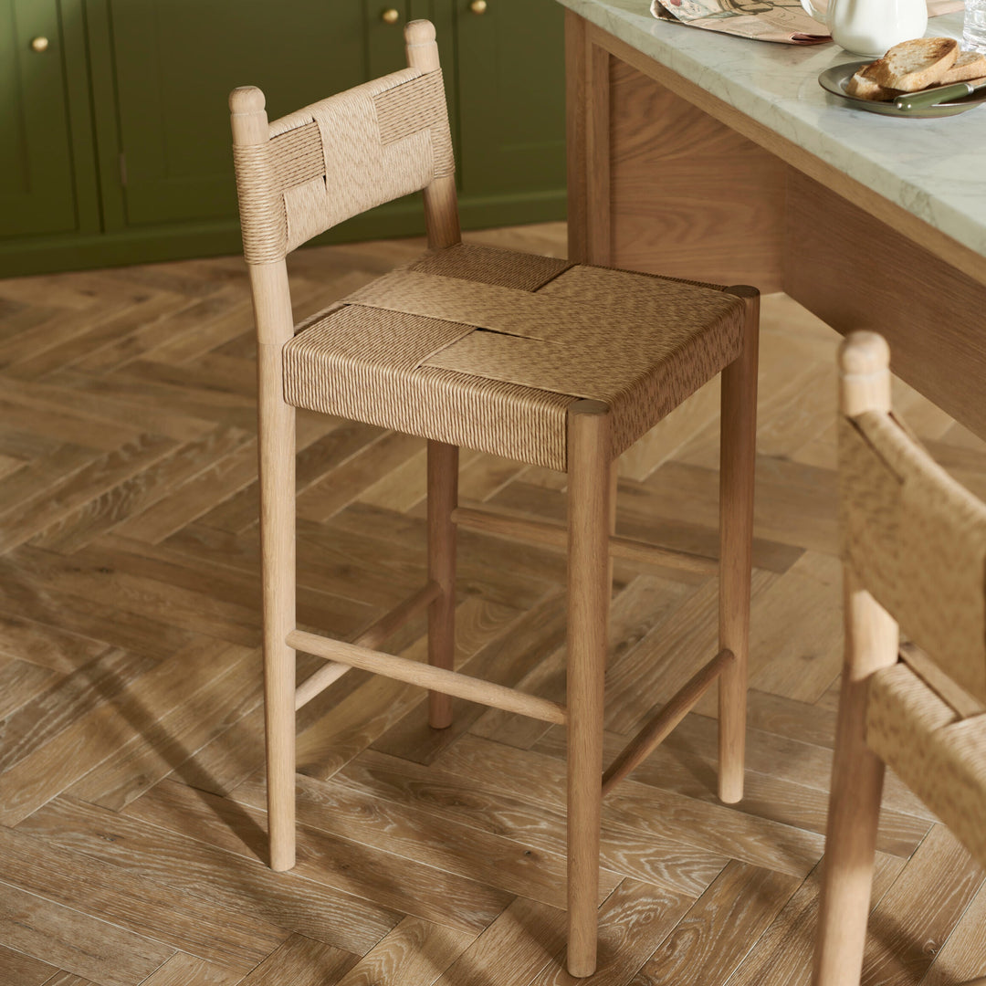 Tilbury Oak & Rattan Bar Stool – Neptune