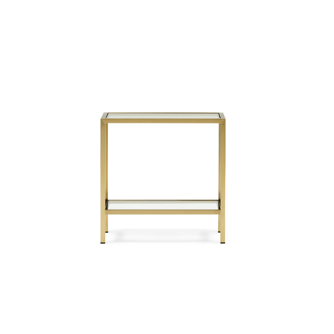 Keswick Narrow Brass Side Table with Glass Shelf – Neptune